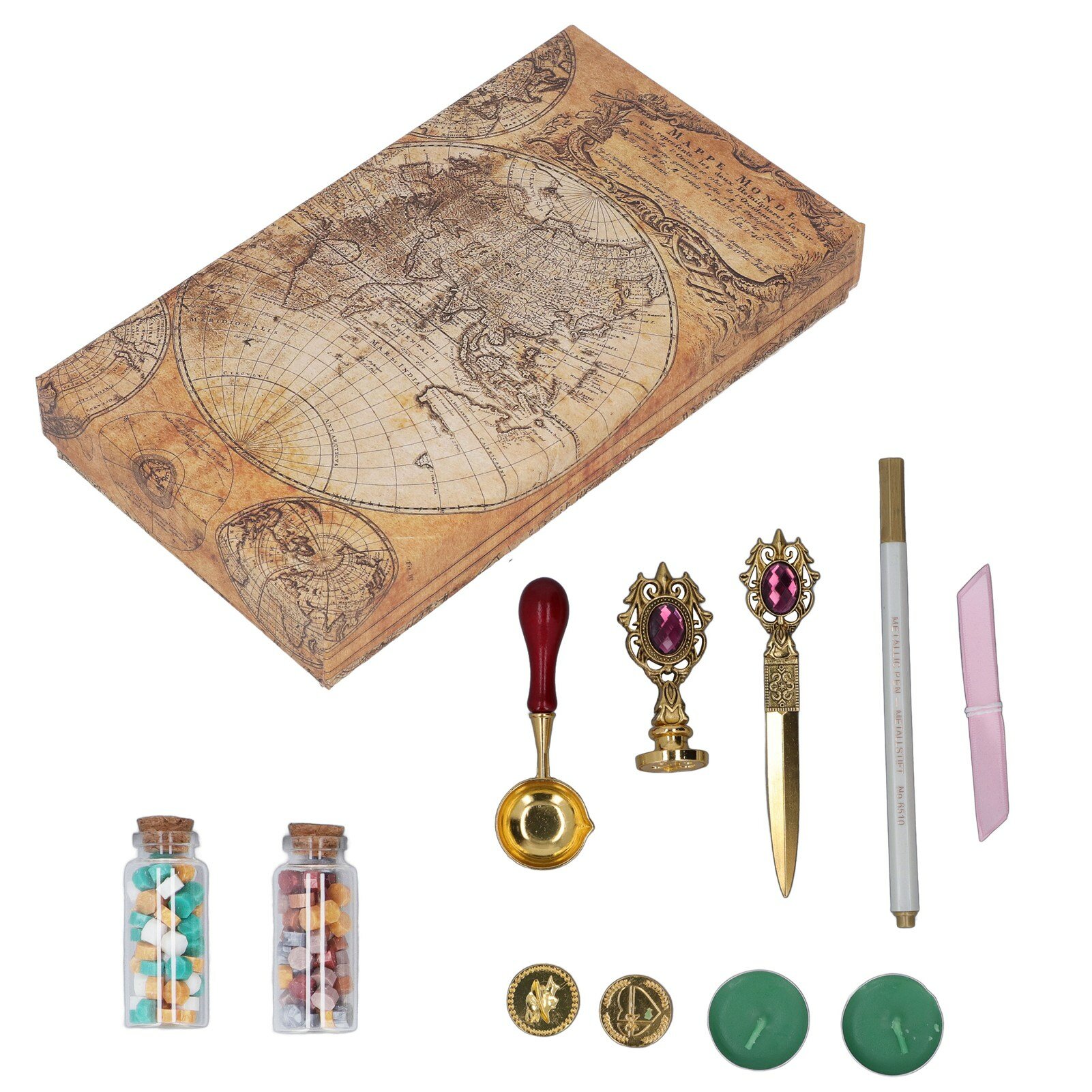 Набор для сургучной печати в европейском стиле ретро, набор для самостоятельного изготовления штампов, конверты для ручного учета, набор для нанесения огненной краски на сургуч, подарочная коробка в земляном стиле, фуксия.