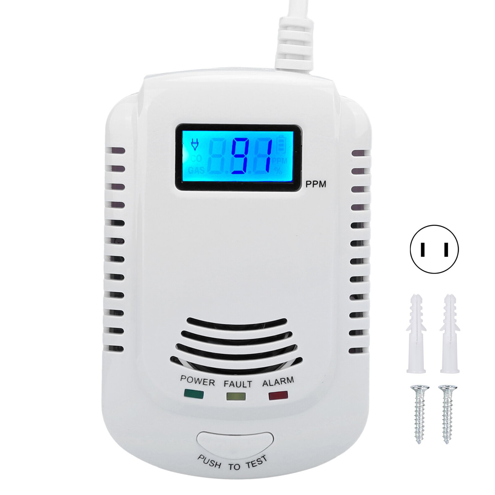 Сигнализация утечки газа с громкоговорителем, индикатором, дисплеем и голосовым датчиком для домашней безопасности, вилка 90-240 В.