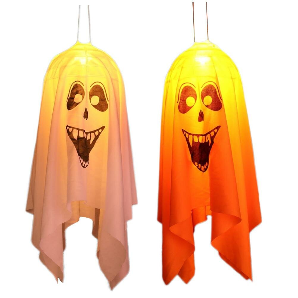 Набор из 2 украшений на Хэллоуин: подвесные призраки со светодиодной подсветкой, светящиеся призраки для вечеринки на Хэллоуин, украшения для двора, дерева и сада.