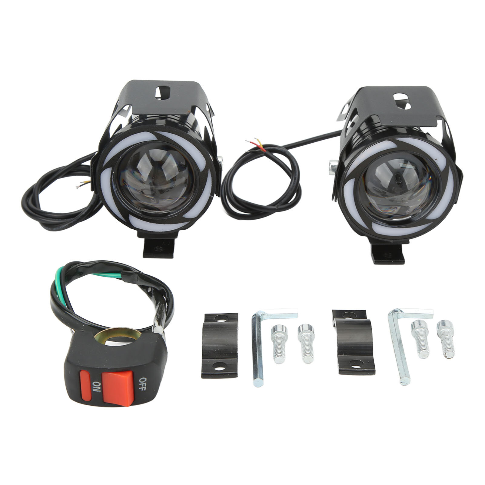 Светодиодная фара для мотоцикла с цветными «ангельскими глазками», степень защиты IP68, ближний и дальний свет, мигающий свет, универсальная для автомобилей, грузовиков и лодок.