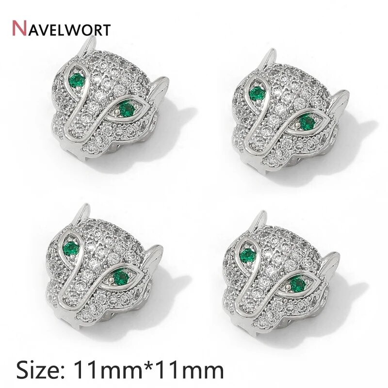 Позолоченные металлические бусины голова леопарда NAVELWORT 4 штуки 2 pieces, Rhodium plated