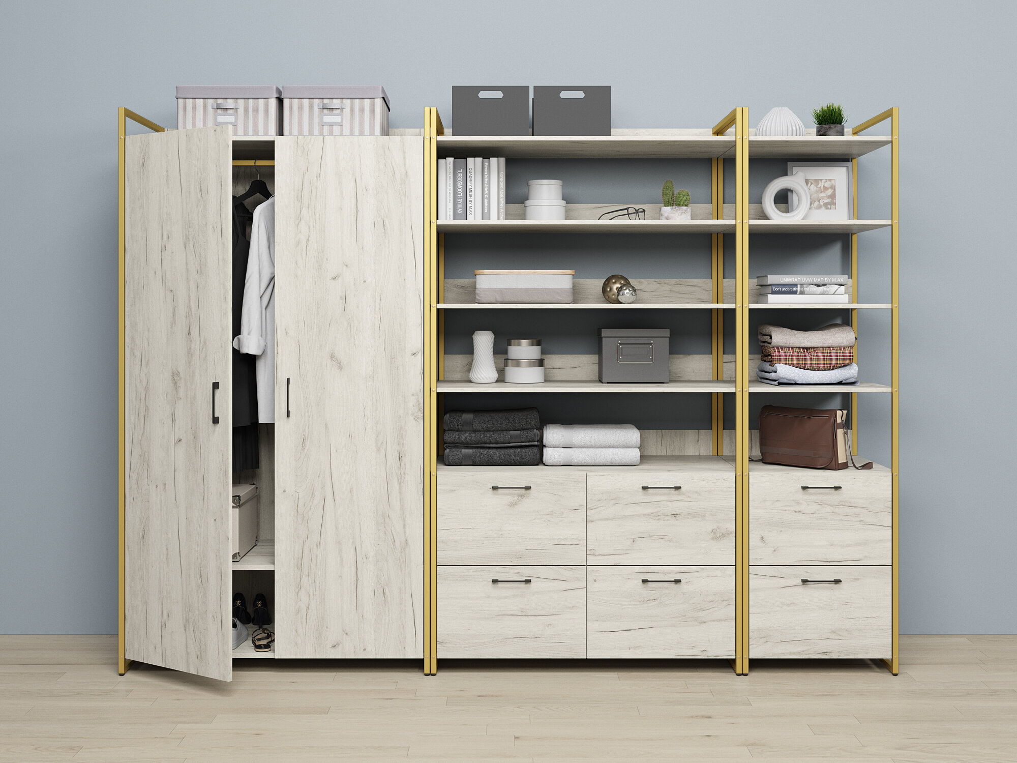 Гардеробная система Urban Лофт 01 со шкафом Золотой/Дуб крафт белый