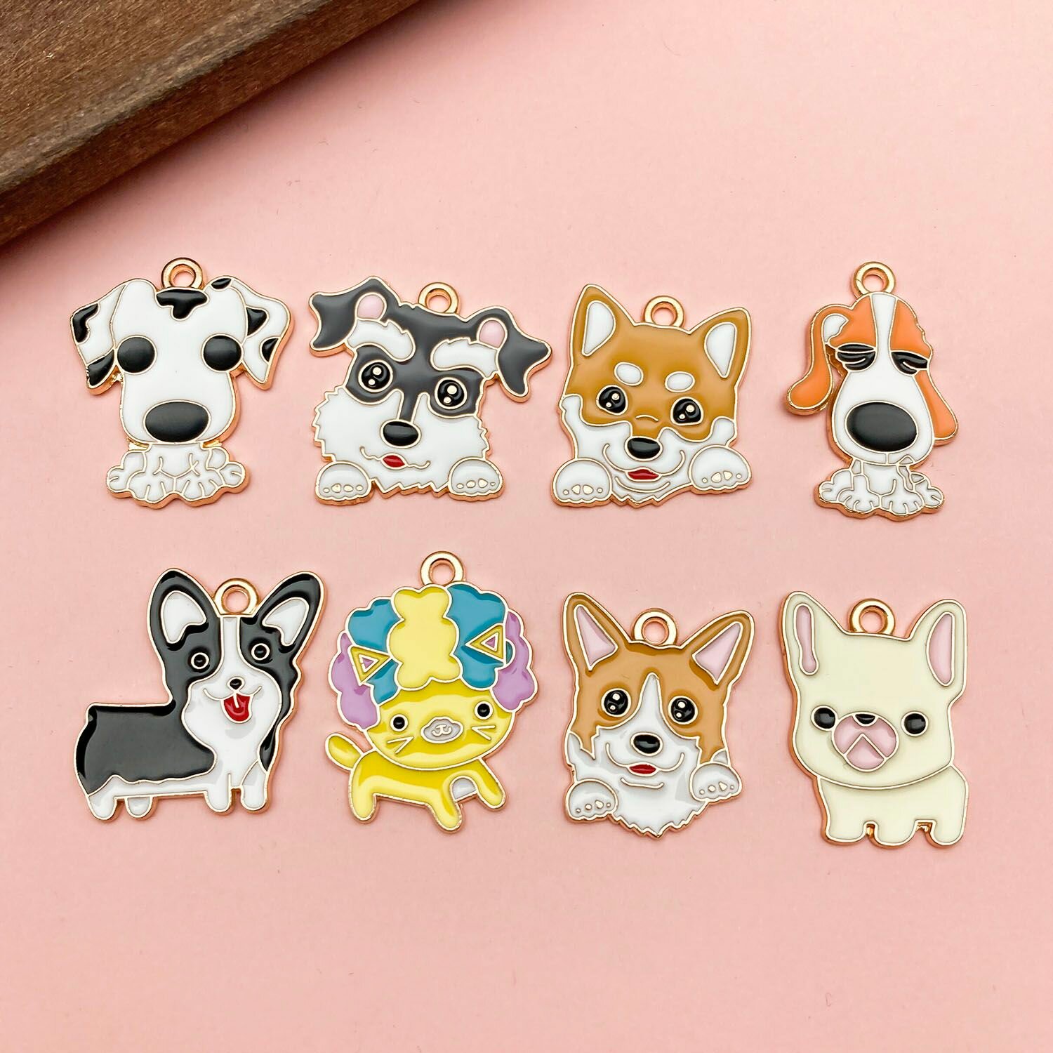 Набор 8 подвесок 'Собачки' с эффектом капельной краски для создания handmade-украшений (серьги, брелоки)