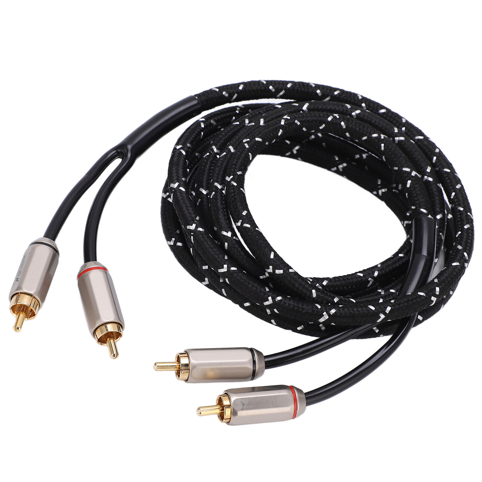 Аудиокабель для автомобильного усилителя, стерео провод с двойным штекером типа "папа", универсальный для акустических систем, A/V-ресивера, сабвуфера, HiFi-системы (2.0 м / 6.56 футов).