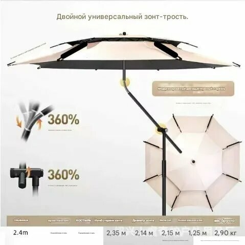 Рыболовный зонт, модернизированный в 2025 году, для рыбалки, 2,4 метра, цвет хаки