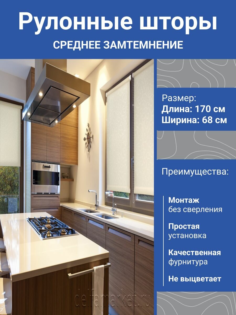 Рулонная штора Delfa СРШ-01М-8236 72(68)/170 68х170 см. Жалюзи на балкон, на кухню, в спальню.