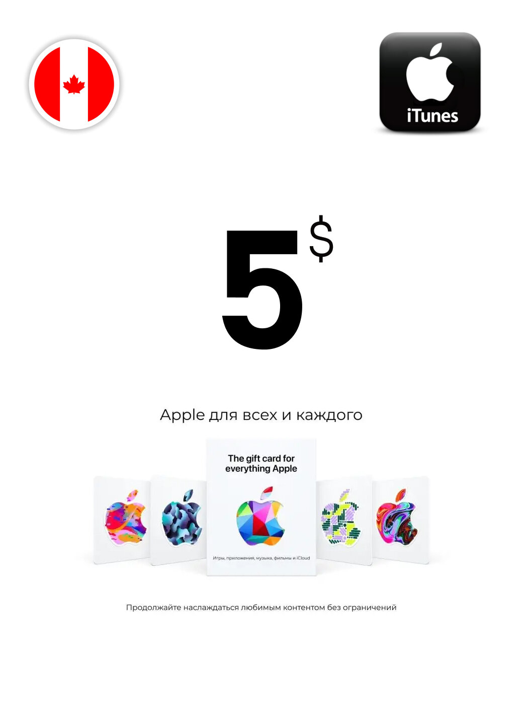 Подарочная карта Apple iTunes 5$ Канада / Gift Card Apple iTunes 5 CAD Canada