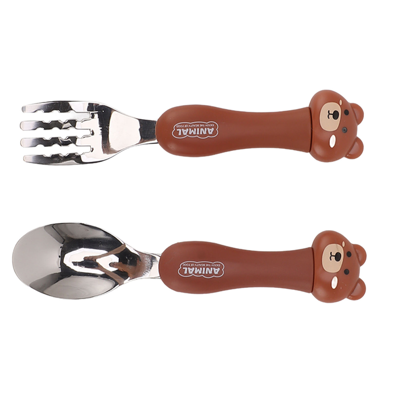 Мультяшная вилка, ложка из нержавеющей стали, обучающие ложки для кормления детей, вилки, портативная детская посуда с животными для детей, маленький медвежонок