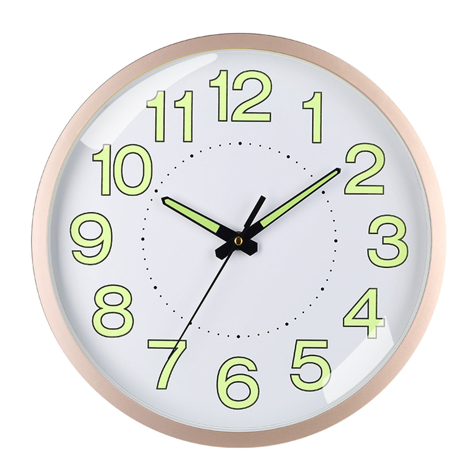 12-дюймовые бесшумные кварцевые настенные часы в оправе из розового золота со светящимися стрелками из бесшумного пластика для гостиной, спальни, домашнего декора