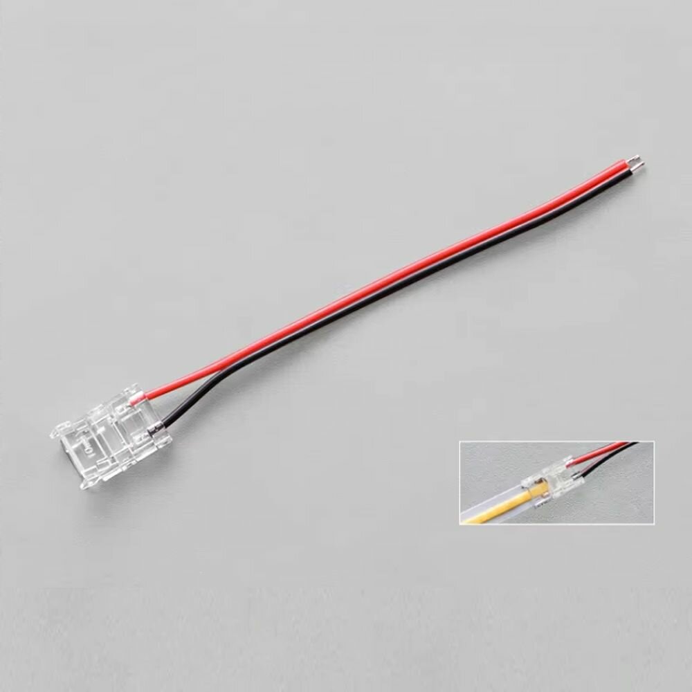 Соединитель для одноцветной ленты cob 2 pin 10 мм с проводом 10 см односторонний. Комплект 5 штук.