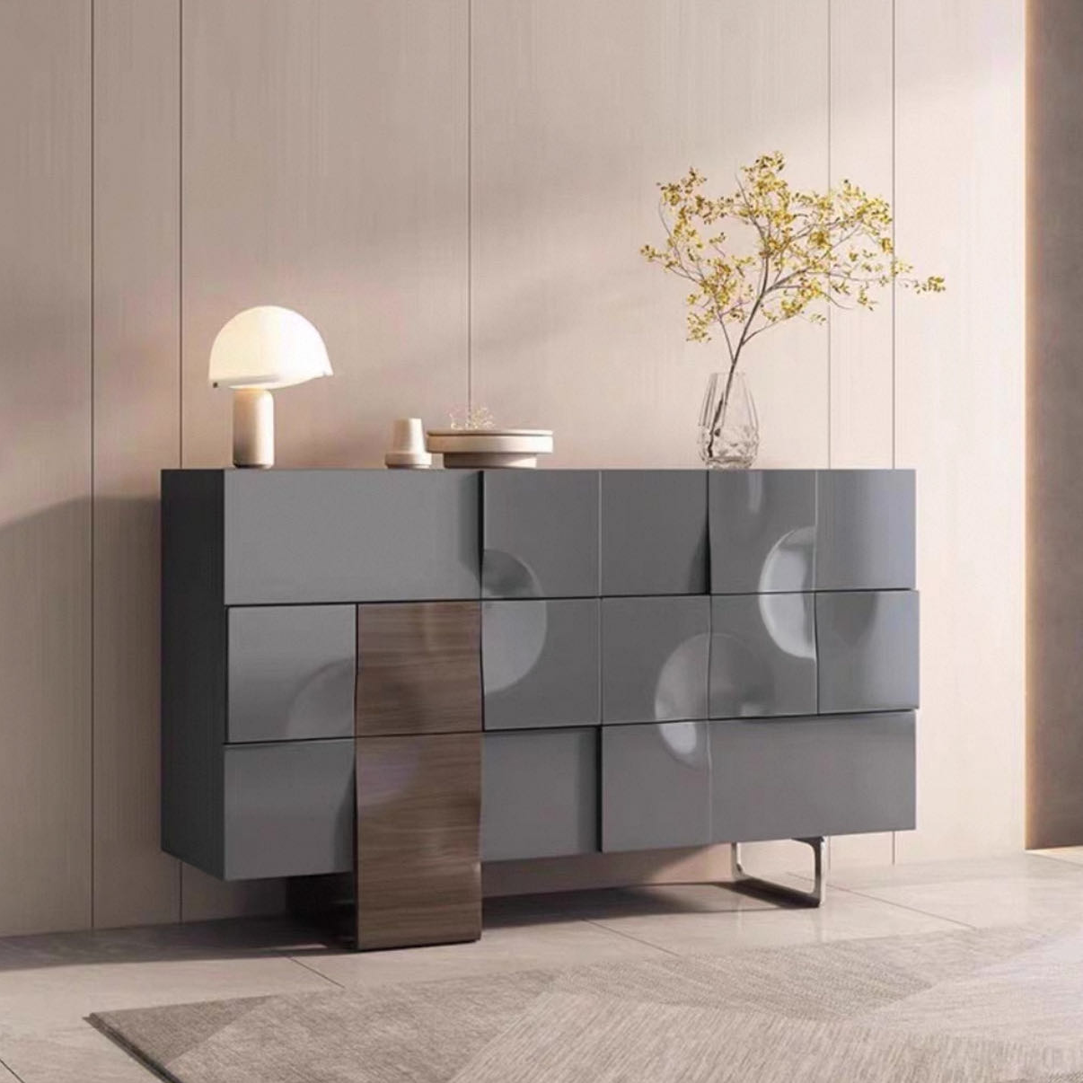 Дизайнерский комод с металлическим основанием Callum (Цвет серый /140см (на выбор при заказе распашные двери с полками или комод))