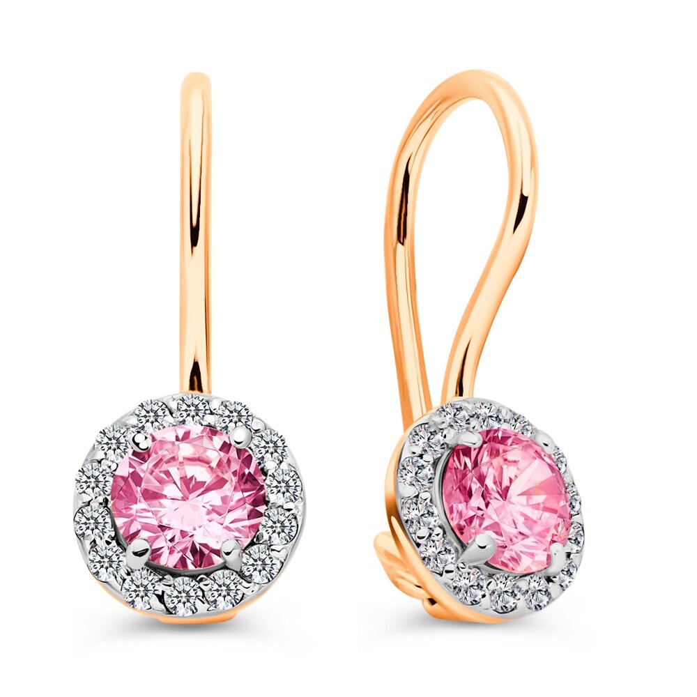 Серьги, красное золото, 585 проба, родирование, фианит