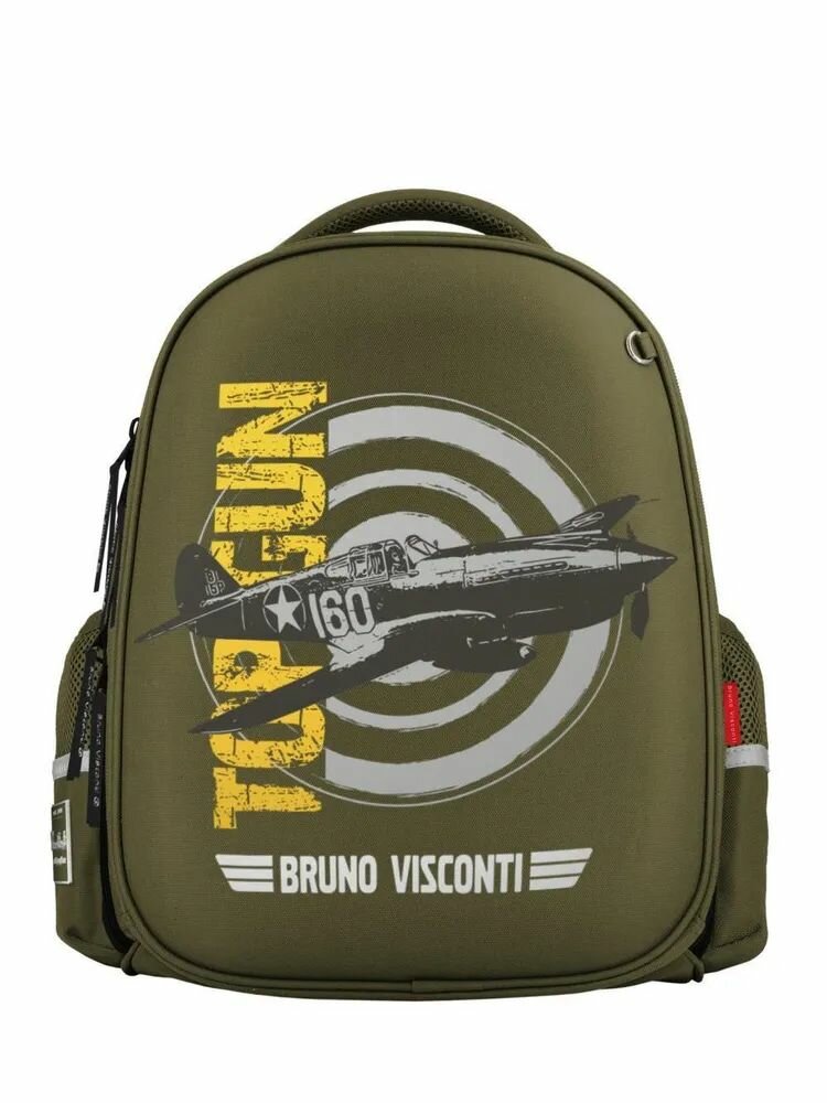Рюкзак Bruno Visconti темно-зеленый с эргономичной спинкой "милитари TOP GUN" Арт. 12-009-033/11