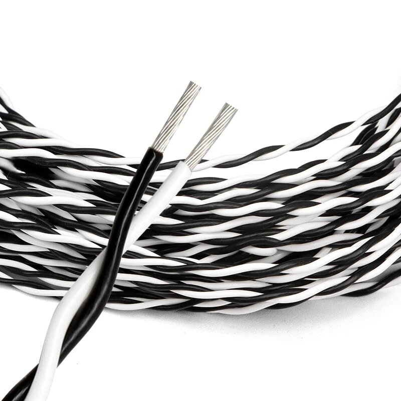 Высокотемпературный провод AFS200, витая пара, луженая медь, FEP, красный/черный/синий/желтый 24AWG (0.2mm2), Black White, 10 meters