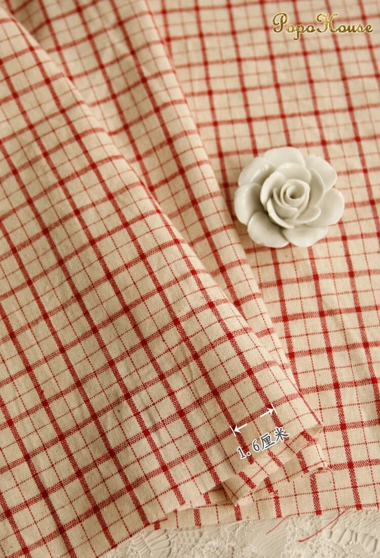 140x50 см винтажная красная льняная сетка в полоску, тканая хлопковая ткань для скатерти в японском стиле, сумка для шитья, ткань