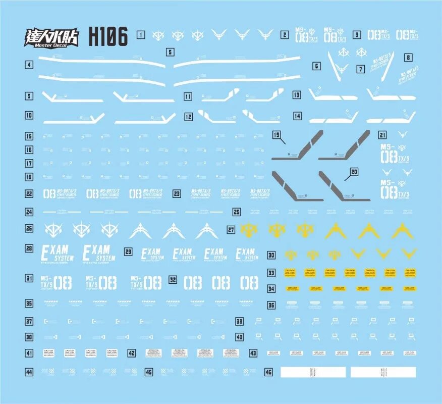 Наклейка Master H106 для HGUC 1/144 MS-08TX/S Efreet Schneid, флуоресцентная водная наклейка высокой четкости, хобби, сделай сам