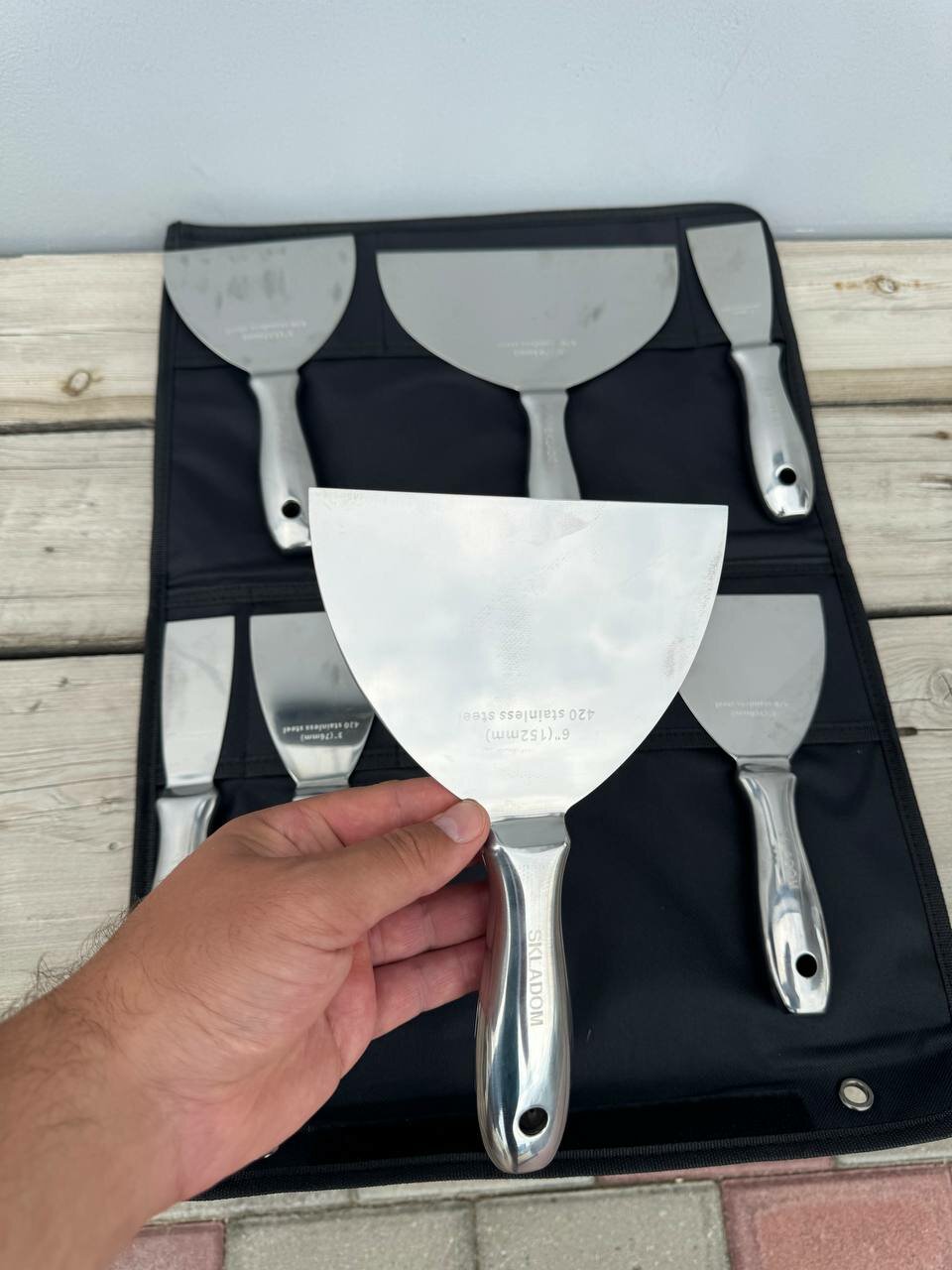 Набор шпателей цельнометаллических нерж 7 предмет SKLADOM (1.5, 2, 3, 4, 5, 6, 8 дюйм ) + сумка