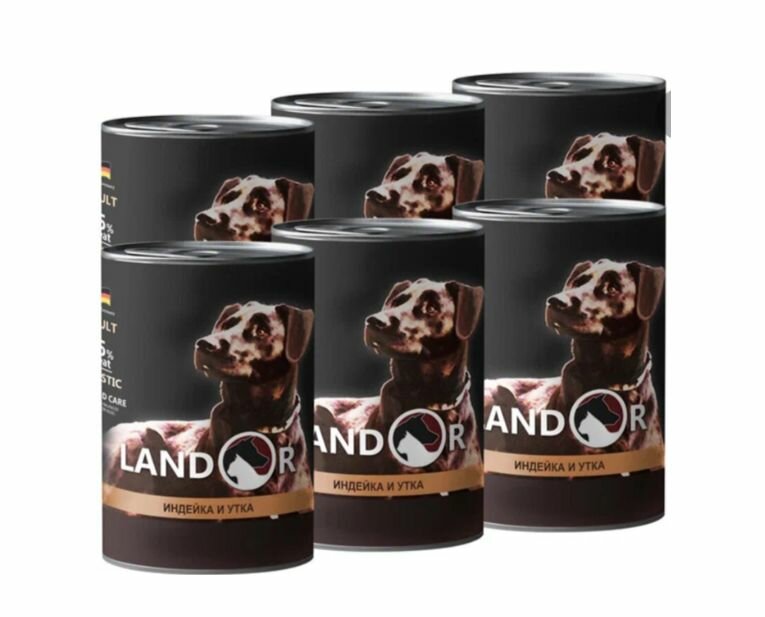 Влажный корм для собак LANDOR для собак всех пород индейка с уткой, 400 г * 6шт. Германия