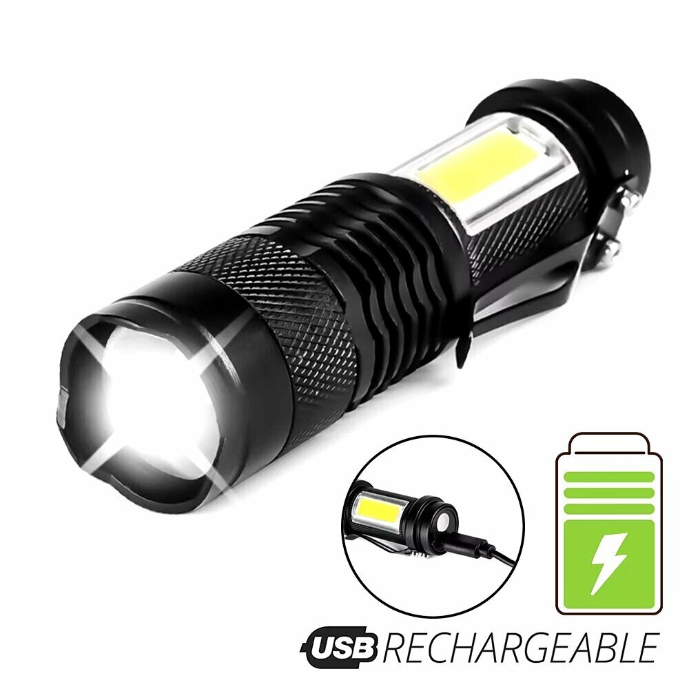 Аккумуляторный фонарь, 2 в 1, USB-зарядка, с масштабируемым объективом