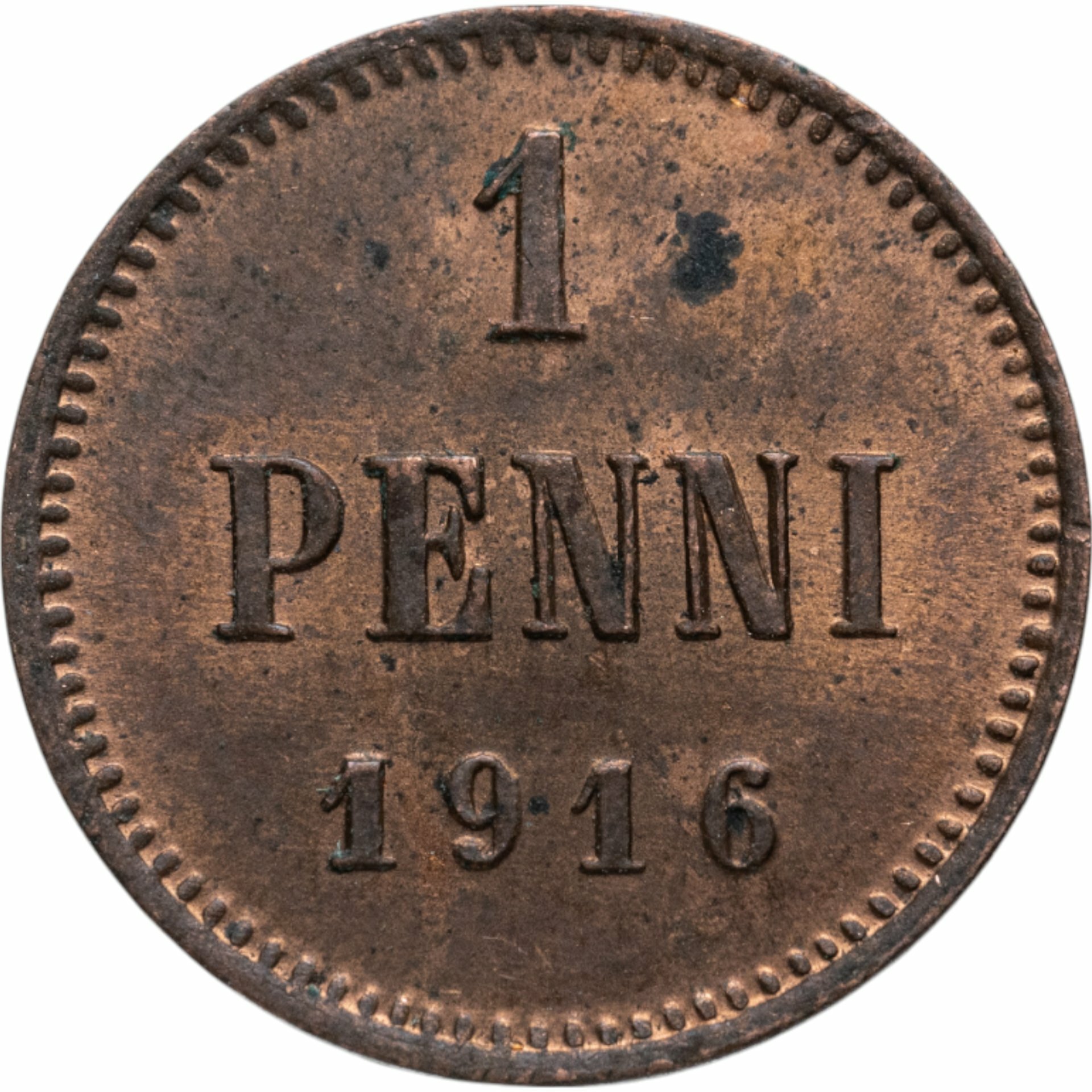 1 пенни penni 1916 Российская Финляндия, Медь, в сохранности UNC