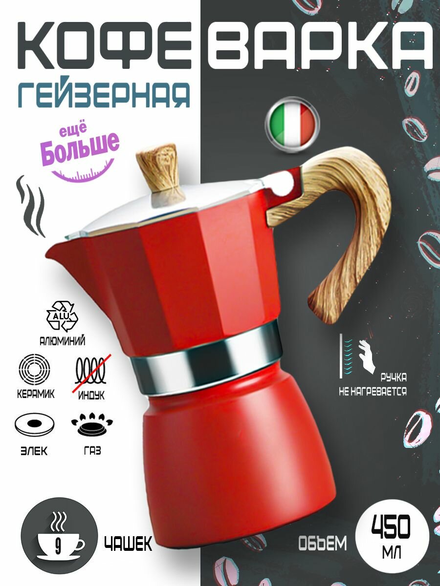 Гейзерная кофеварка для плиты ручная 450 мл