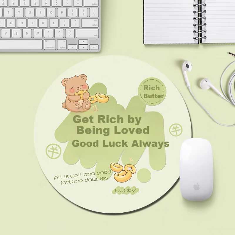 Juyingfeng Mouse Pad Small Locking Edge Round Mouse Pad Portable Washable Mouse Pad Portable Laptop Mouse Pad 220*220mm Good Luck