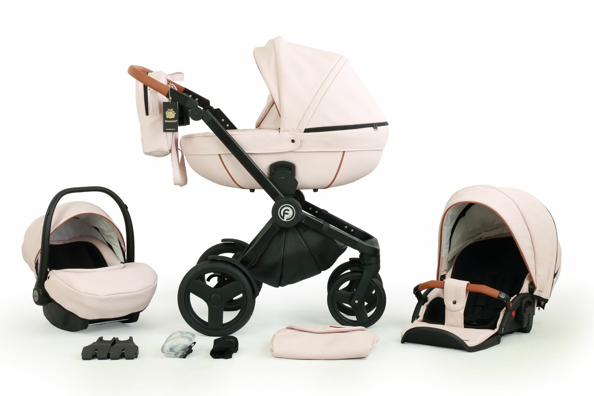 Коляска 3 в 1 Verdi Futuro 10 Pink Marshmallow (светло-розовая экокожа)