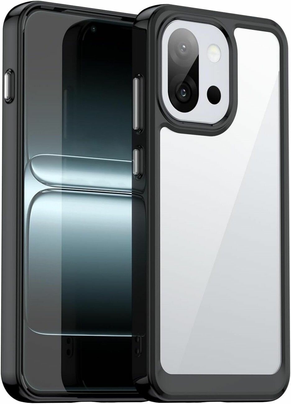 Чехол на OnePlus 13T пластиковый с силиконовой окантовкой чёрный