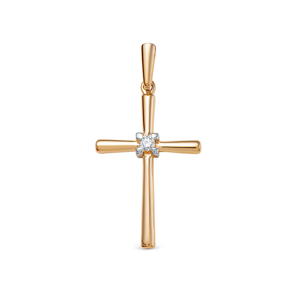 Крестик, белое золото, 585 проба, бриллиант