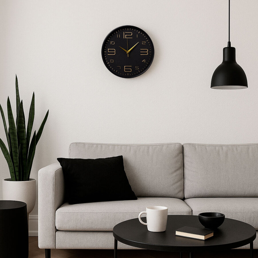 Часы настенные классика круг d=30см, корпус чёрный 3015-005 рубин Россия