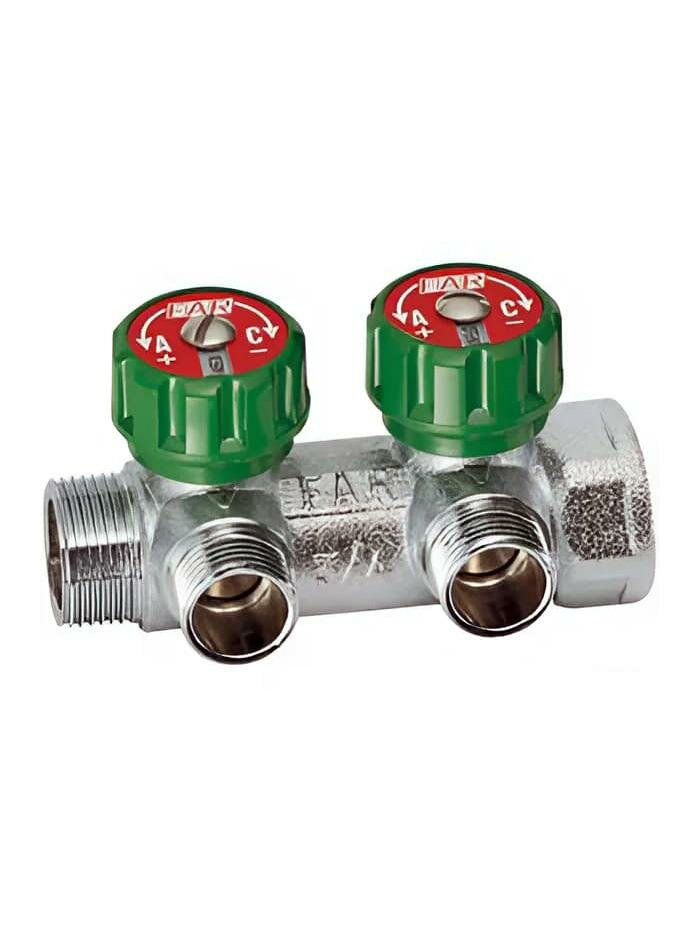 Регулирующий проходной коллектор FAR FK 3821 112TP 1" (ВР-НР) 2 отвода 1/2" под плоское уплотнение