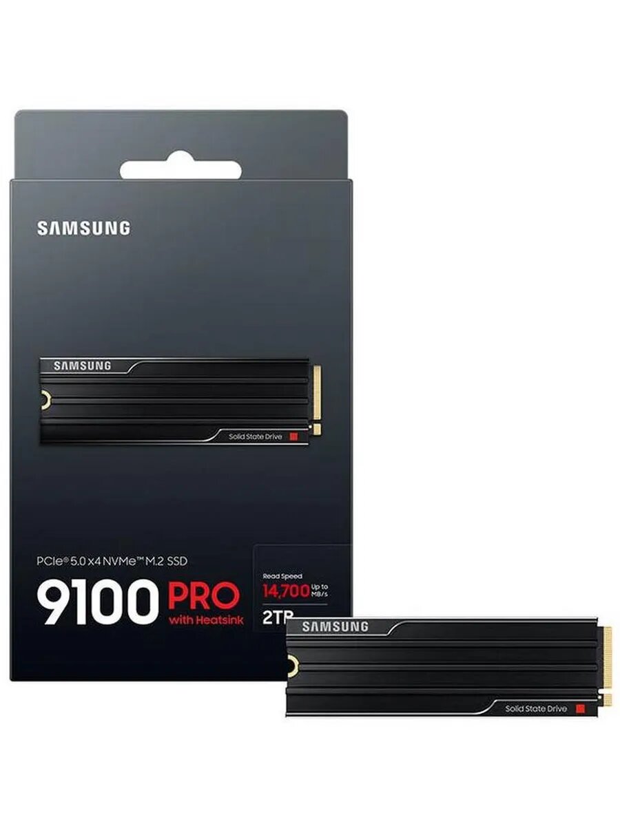 Твердотельный диск 2TB Samsung 9100 PRO, M.2, PCI-E 5.0 x4, TLC 3D NAND [R/W - 14800/13400 MB/s] с радиатором