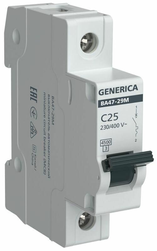 Выключатель автоматический модульный 1п C 25А 4.5кА ВА47-29М GENERICA MVA21-1-025-C-G - 3шт.
