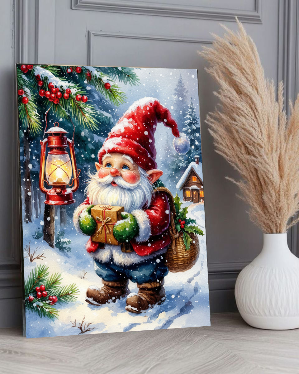 Картина по номерам 40х50 см "Новогодний гном" хлопковый холст на подрамнике, акрил, Hobby Home