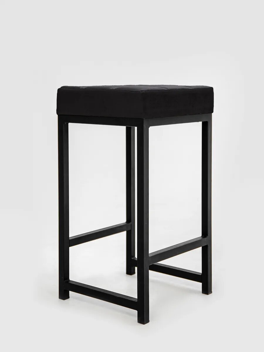 Полубарный стул для кухни без спинки сборный, металлический, велюр, черный