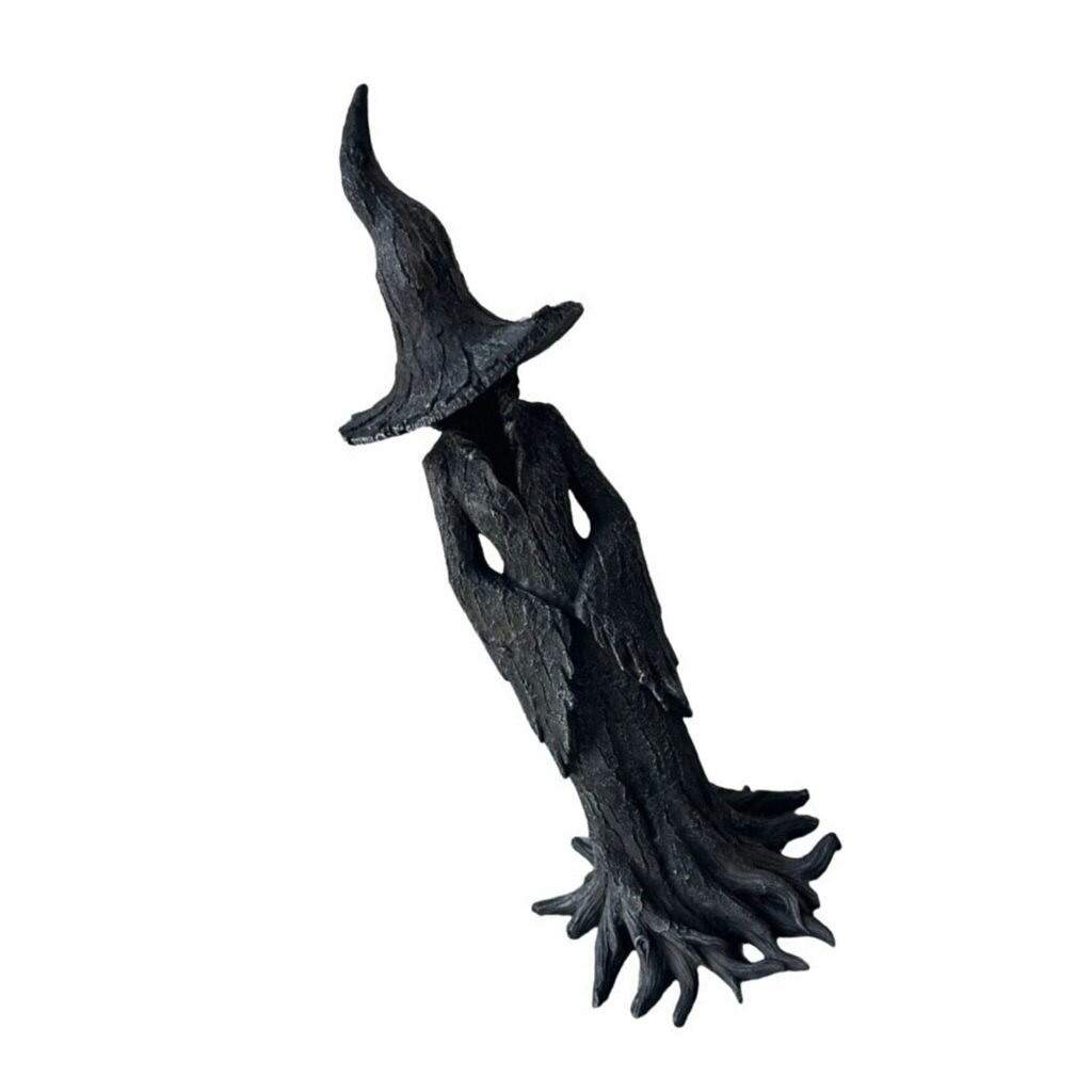 Фигурка ведьмы, смола, художественное произведение, корень дерева, скульптура, настольный декор, Хэллоуин