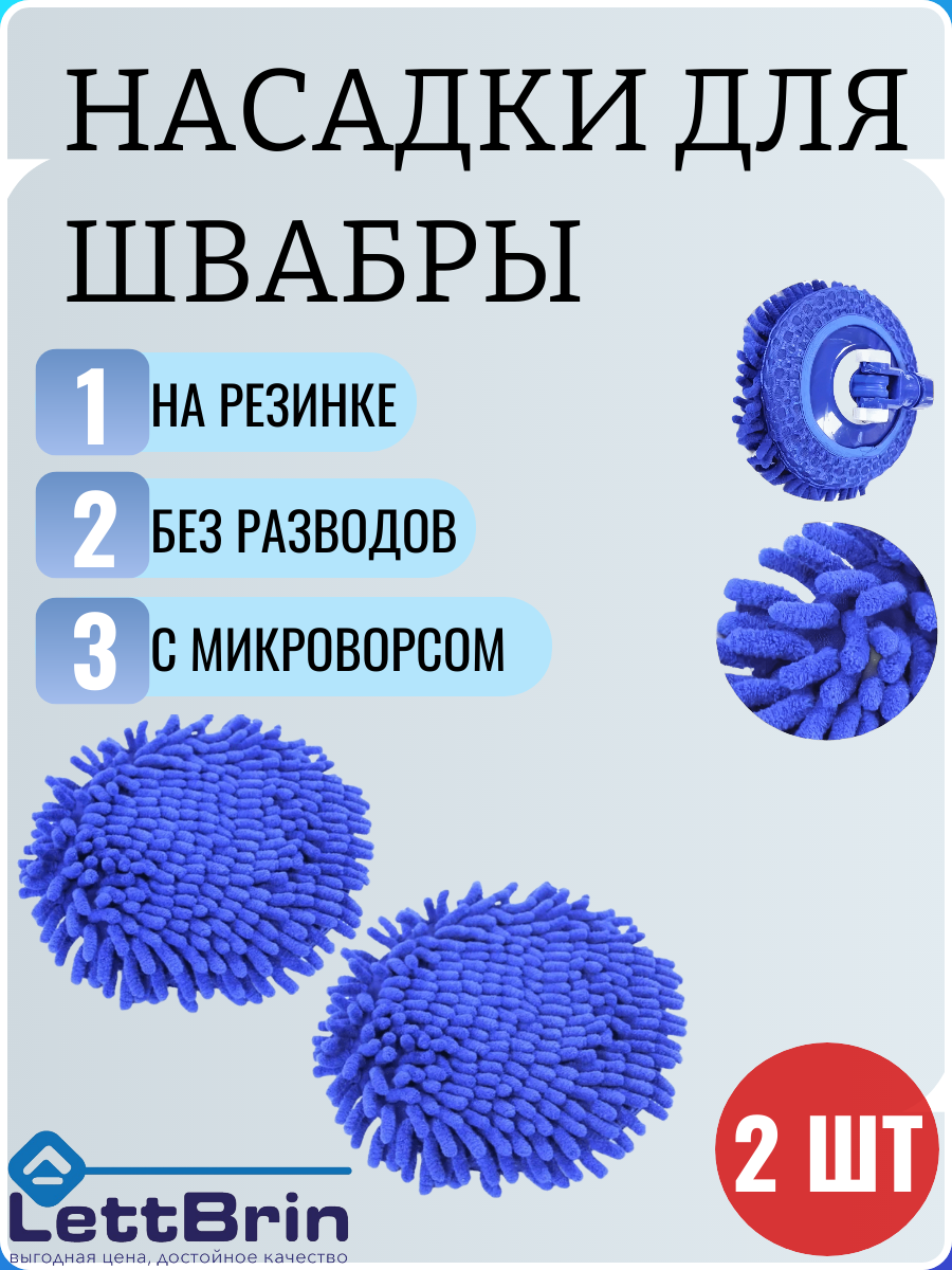 Круглая насадка на швабру из микрофибры для стеклянных поверхностей и мытья окон, 2 штуки, на резинке, синие