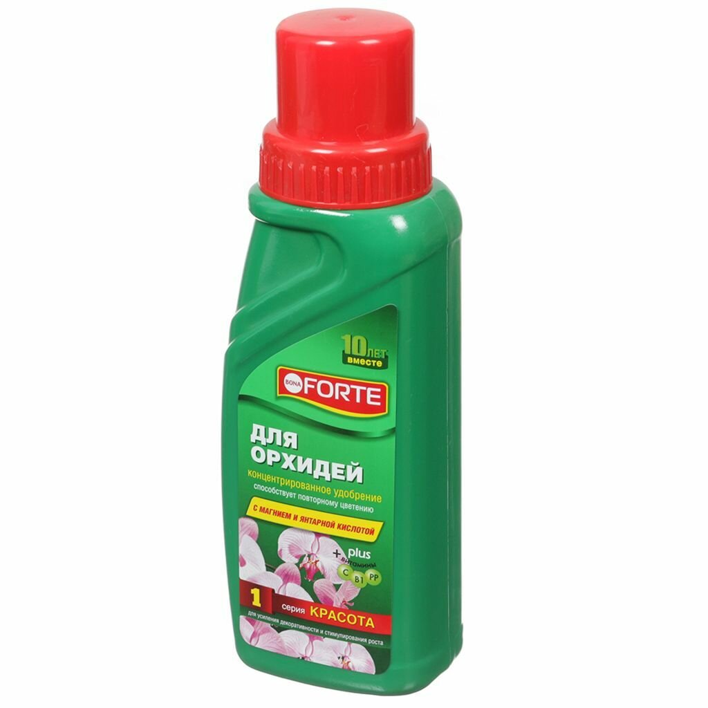 Удобрение Bona Forte Красота для орхидей, минеральный жидкий стимулятор цветения с янтарной кислотой и магнием, 285 мл
