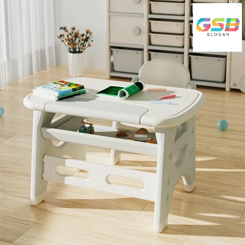 Детский комплект стол+стул, светло-серый, пластик, 78x50x49 см