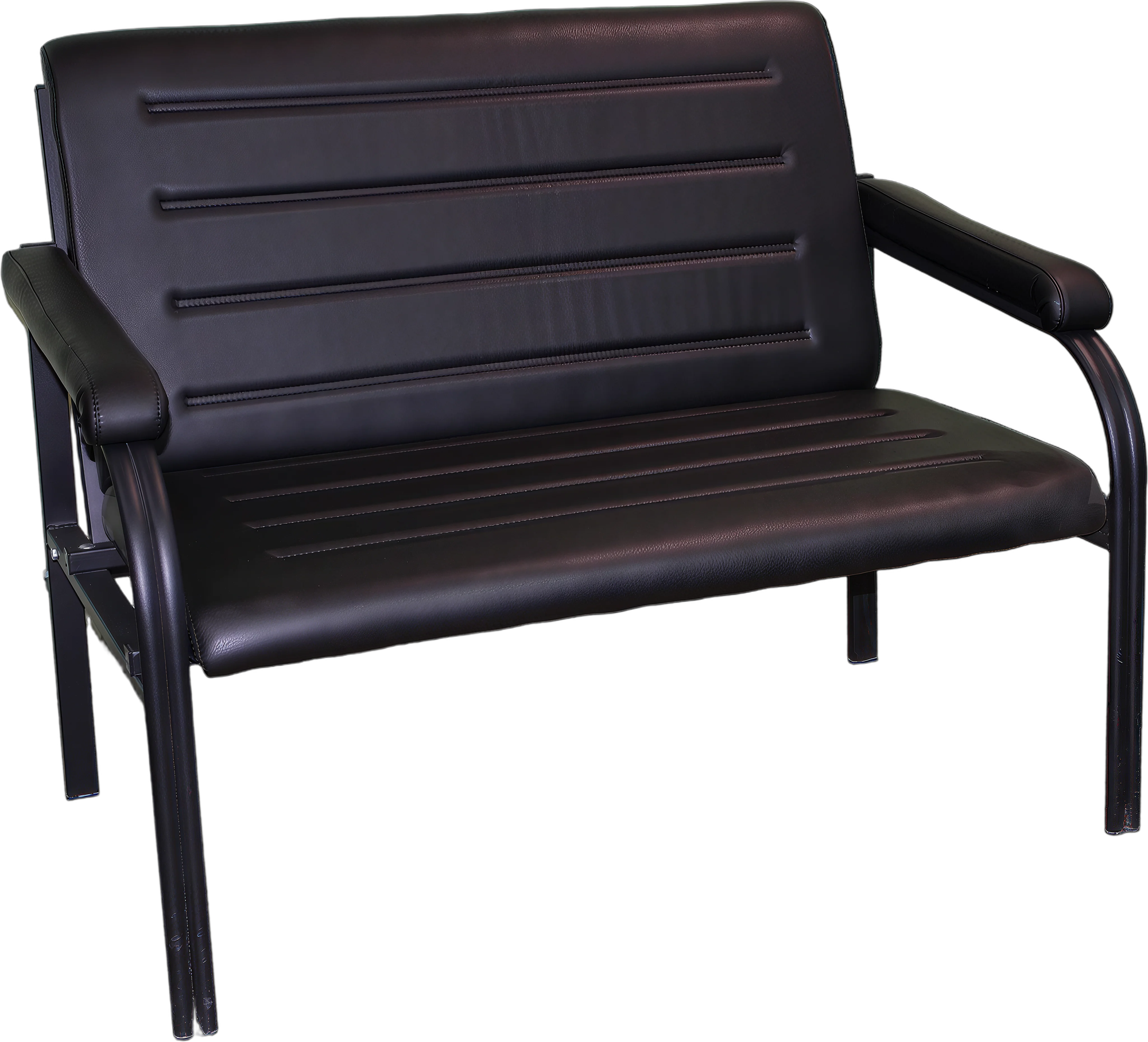 Диван офисный "Сириус Полосы", 2х-местный, экокожа черная, разборный стальной каркас, на дачу, на кухню, в прихожую.