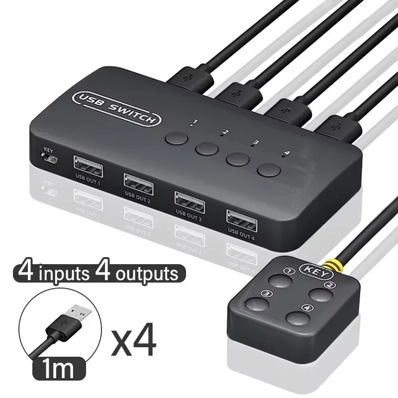 USB-переключатель 4 входа 4 выхода с пультом