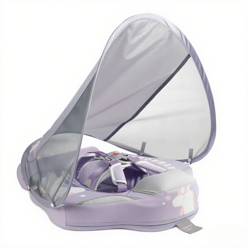 Безнадувной плывательный круг для детей Пластмассовый тренировочный плывательный круг для младенцев 3-24 месяцев мальчиков девочек с солнцезащитным козырьком Цвет фиолетовый зеленый Материал жемчужный пенопласт кожа Пакет содержит 1 плывательный круг