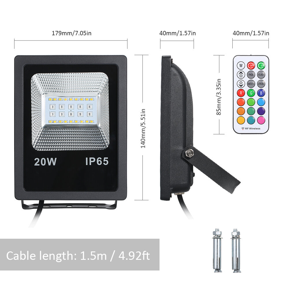 Прожектор 20W RGBW с пультом 13 цветов IP65