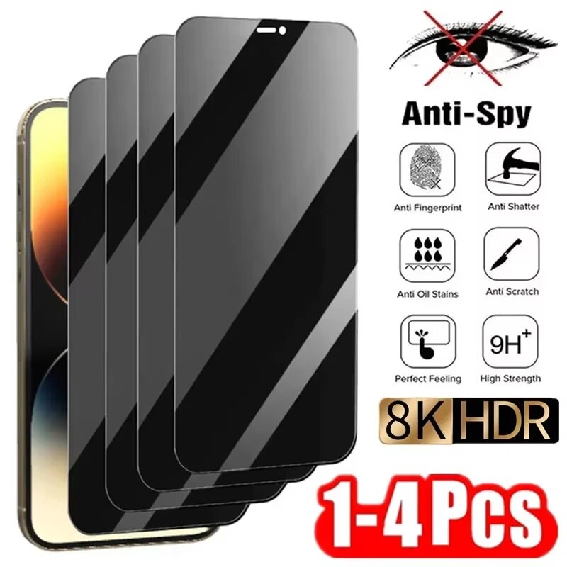 1-4 шт. защитное стекло для iPhone 18, 17, 15, 16, 11 Pro Max, антишпионская пленка для 12, 13, 14 Pro Max, 7, 8, 6, 6S Plus, Mini, Air, XR, XS Max