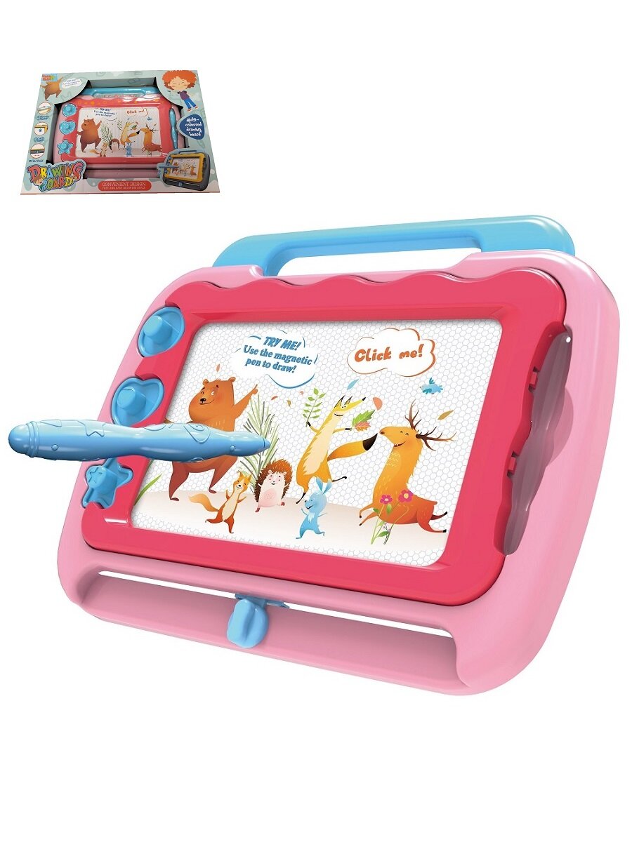 Цветная магнитная доска для рисования детская со стилусом, поле для рисования: 19,5 х 12,5 см розовый