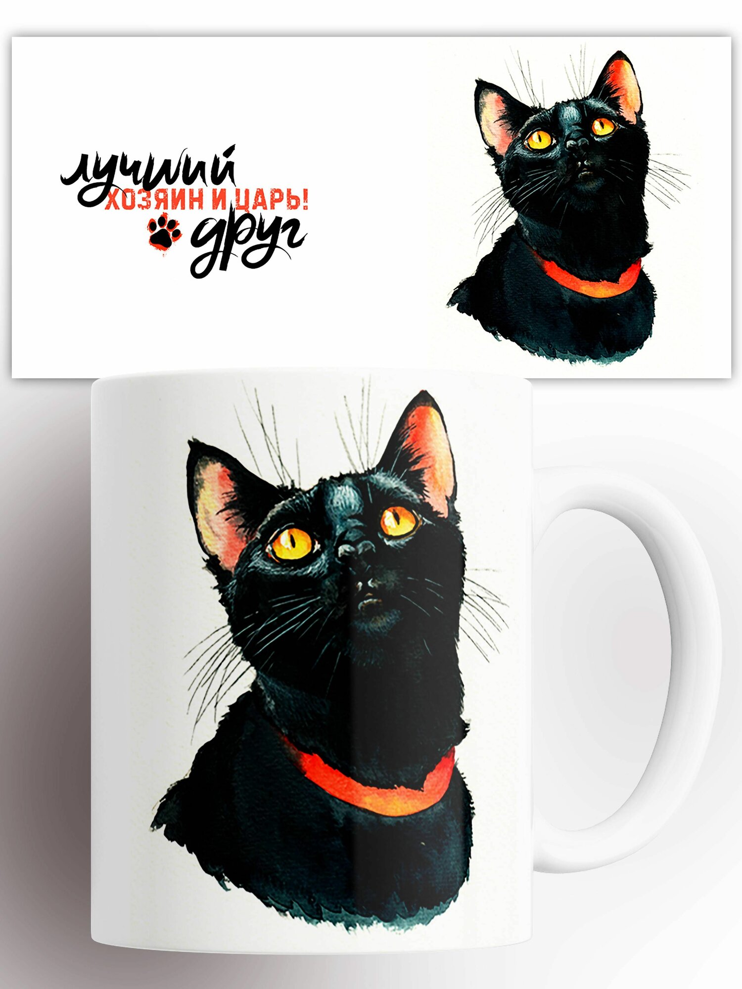 Кружка Черная кошка cat друг человека хозяин и царь кошкалюб с принтом 330 мл