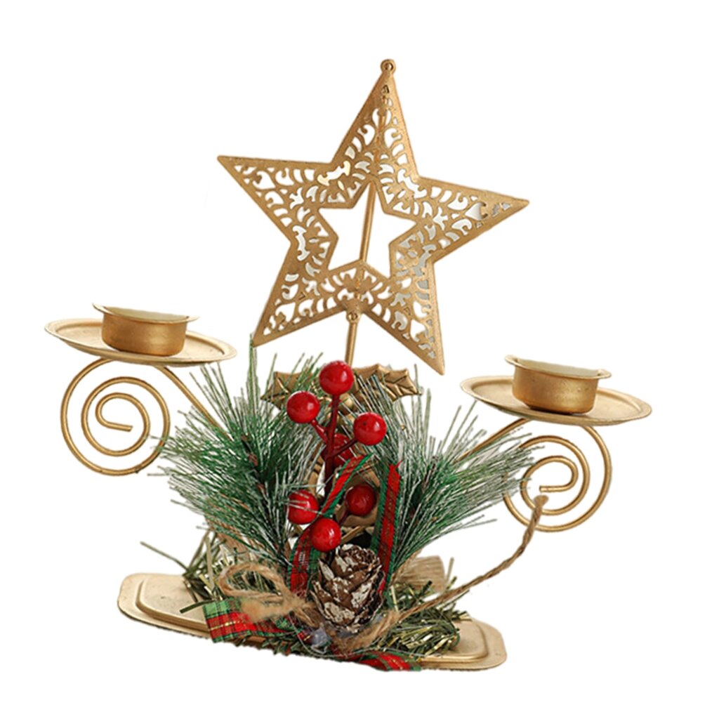 Элегантный двойной подсвечник из золотых железных сосновых шишек для украшения рождественского стола