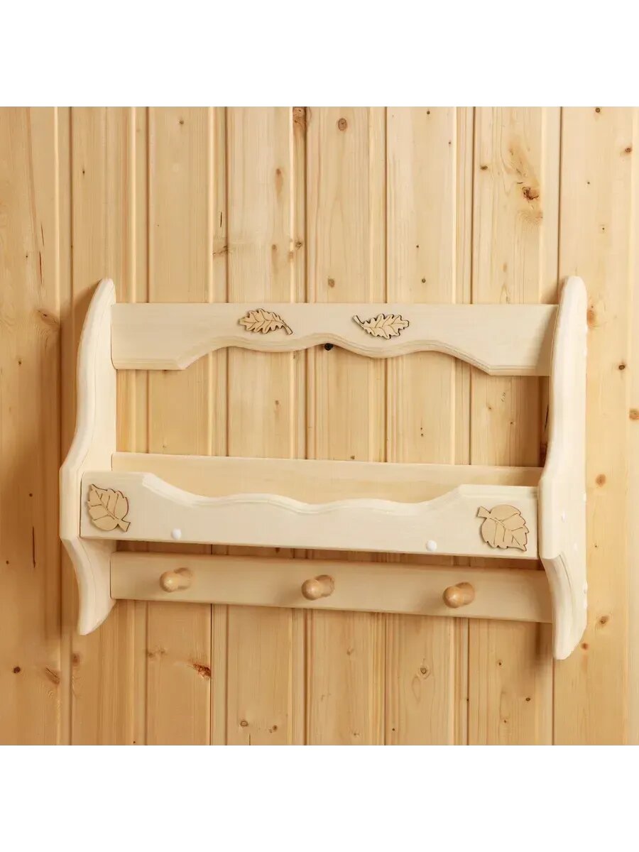 Вешалка-полка Волна, 3 крючка, липа, 53х37х9 см