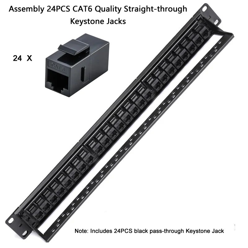 Горячая 1U 24 2U 48 порт сквозной CAT6 патч-панель RJ45 разъем сетевой кабель адаптер Keystone Jack модульная распределительная рамка, 1U 24 Ports