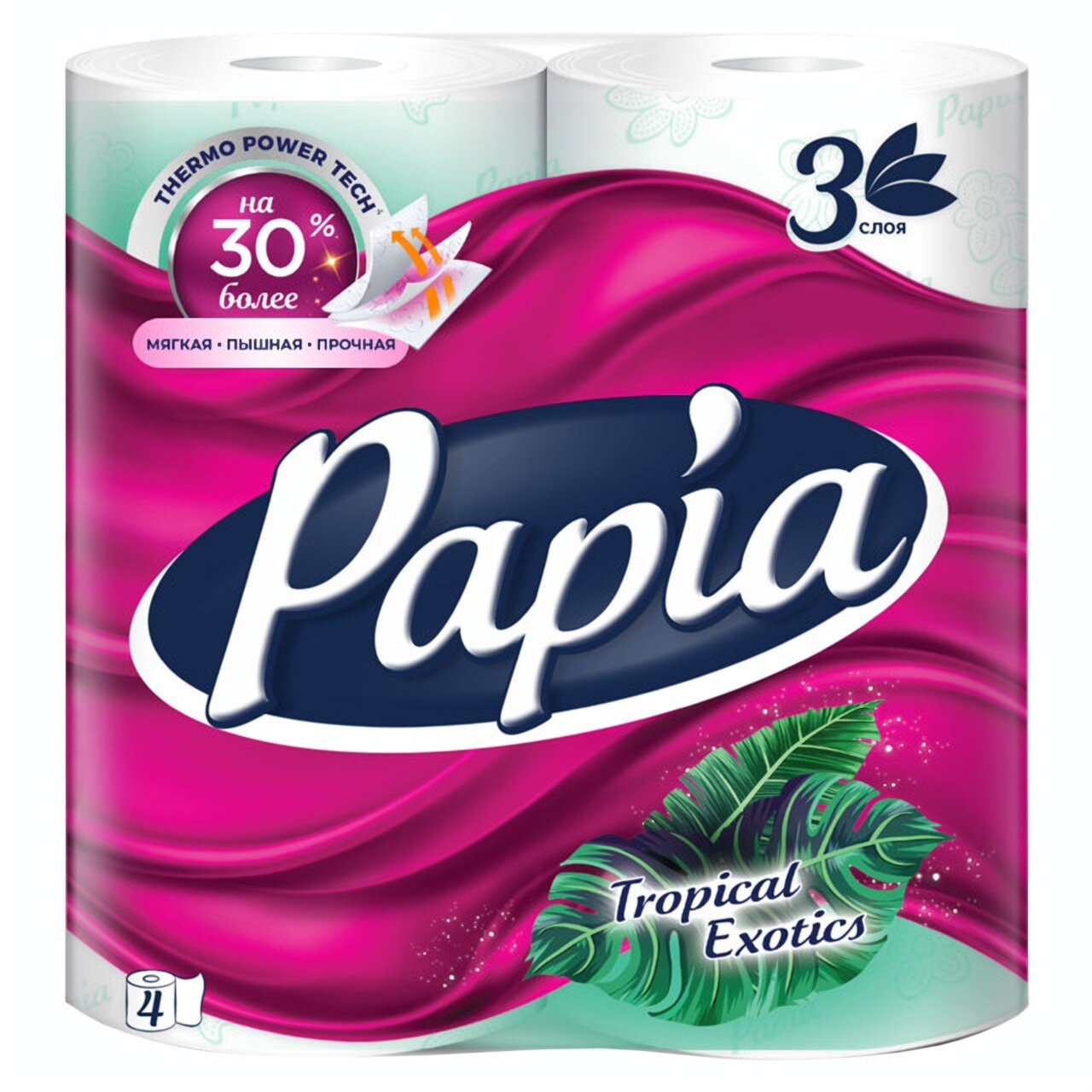 Бумага туалетная PAPIA Tropical Exotics 4шт в уп. 3-слойные 140 листов парфюмированная